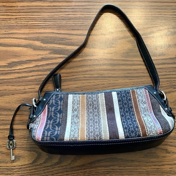 Fossil | Bags | Vintage Fossil Shoulder Bag Jacquard Suede Leather All ...